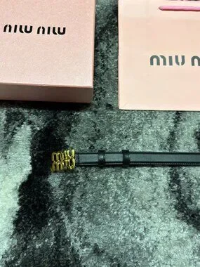 Miu Miu | Accessories | Miu Miu Black And Gold Leather Womens Belt 95 ...